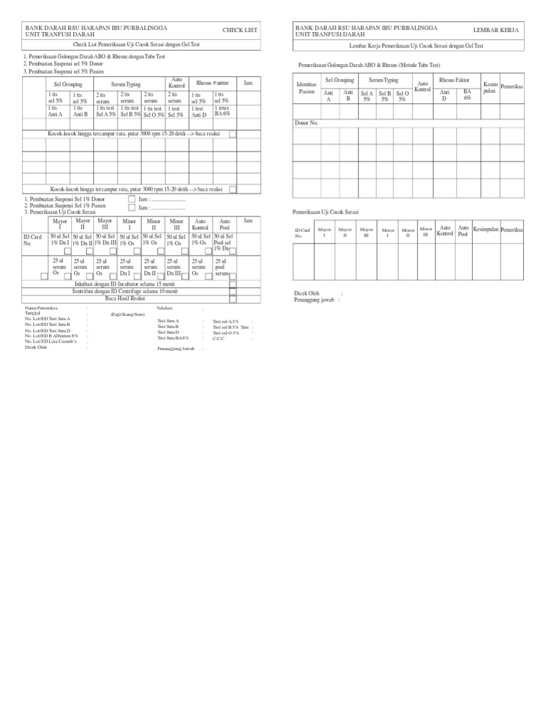 Check List Crossmatch | PDF | Animal Physiology | Diseases And Disorders