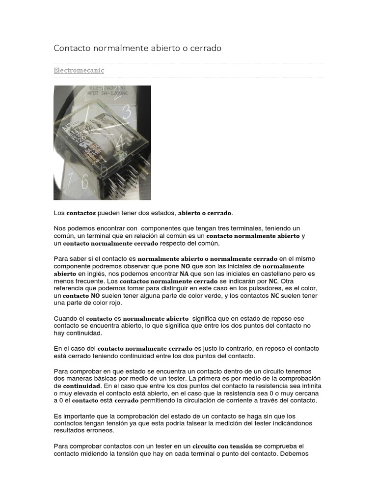 Contactos Abiertos y Cerrados | PDF | Resistencia Eléctrica y ...