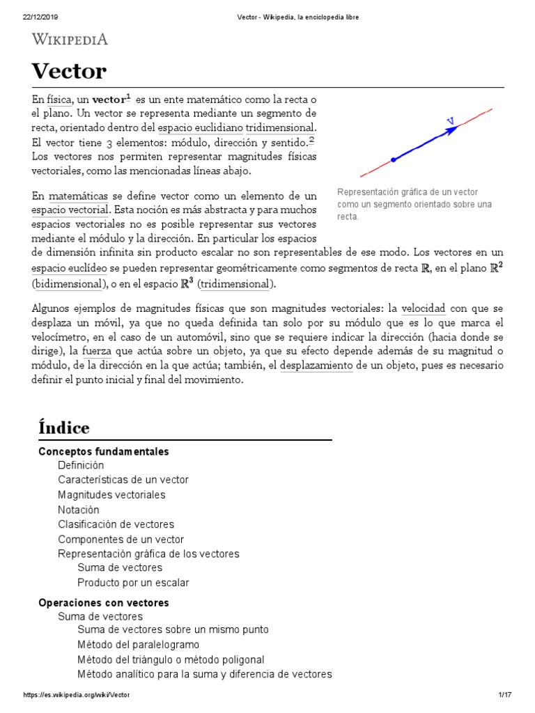 Vector - Wikipedia, La Enciclopedia Libre | PDF | Vector Euclidiano | Espacio vectorial