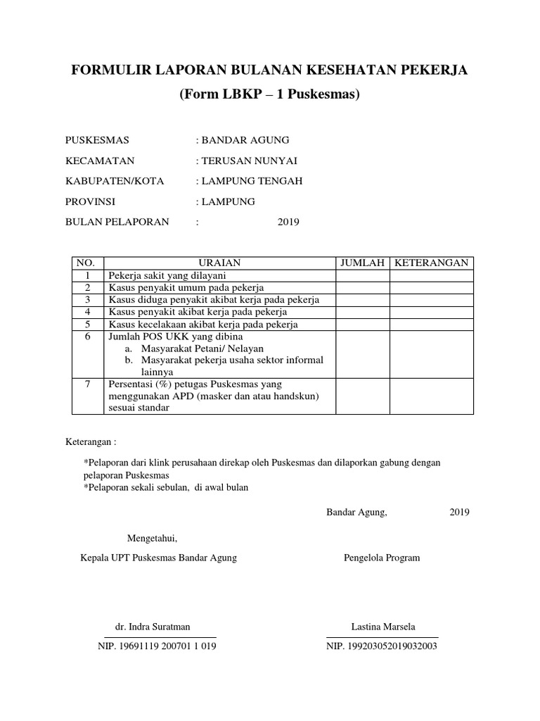 Formulir Laporan Bulanan Kesjaor | PDF