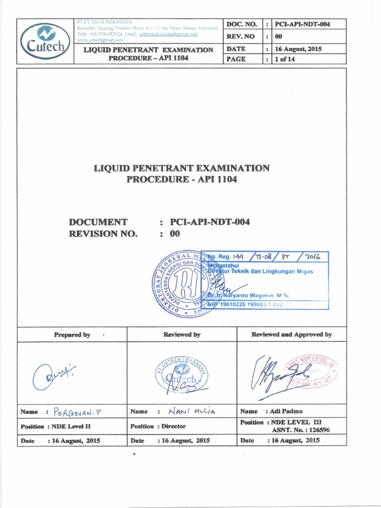 DPT Procedure - API 1104 Standard PDF | PDF | Chemistry | Materials
