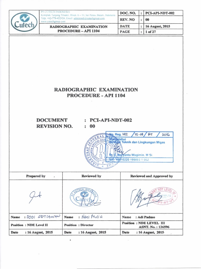 Rt Procedure Api 1104 Standard Pdf Pdf Radiography X Ray