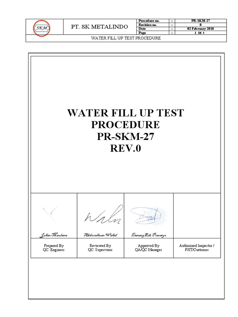 Procedure for Conducting a Water Fill-Up Test on a Steel Storage Tank ...