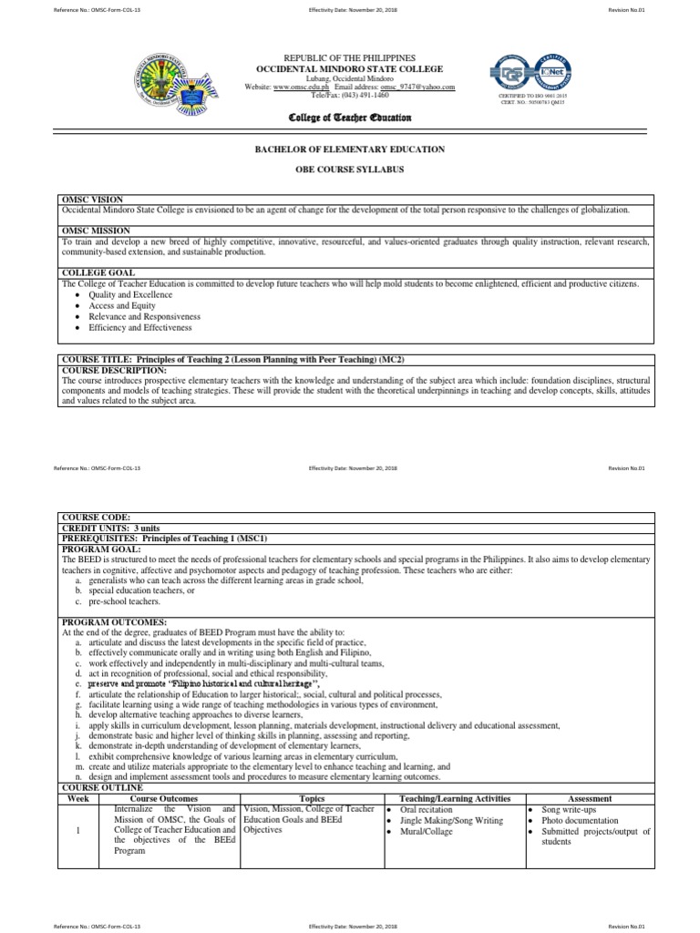 OMSC Vision and Mission Overview | PDF | Project Based Learning ...