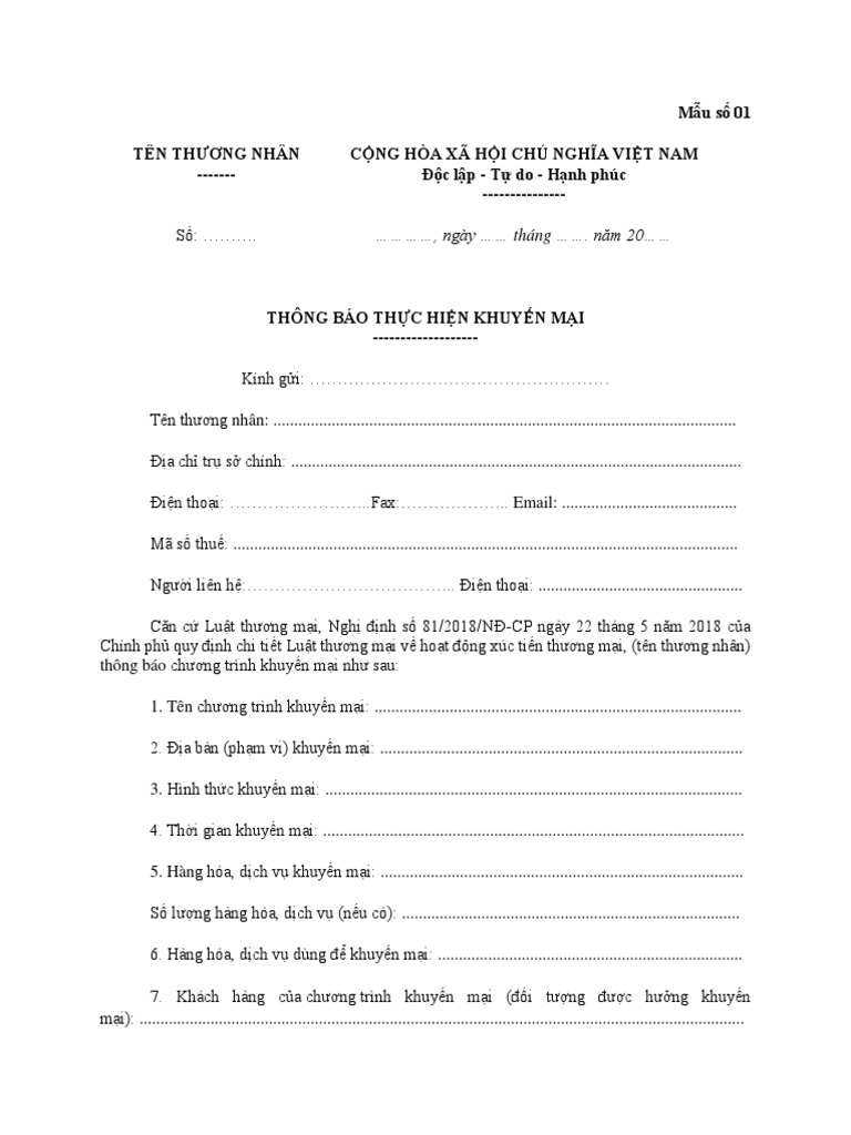 Form No 01 - Decree 81/2018/ND-CP | PDF
