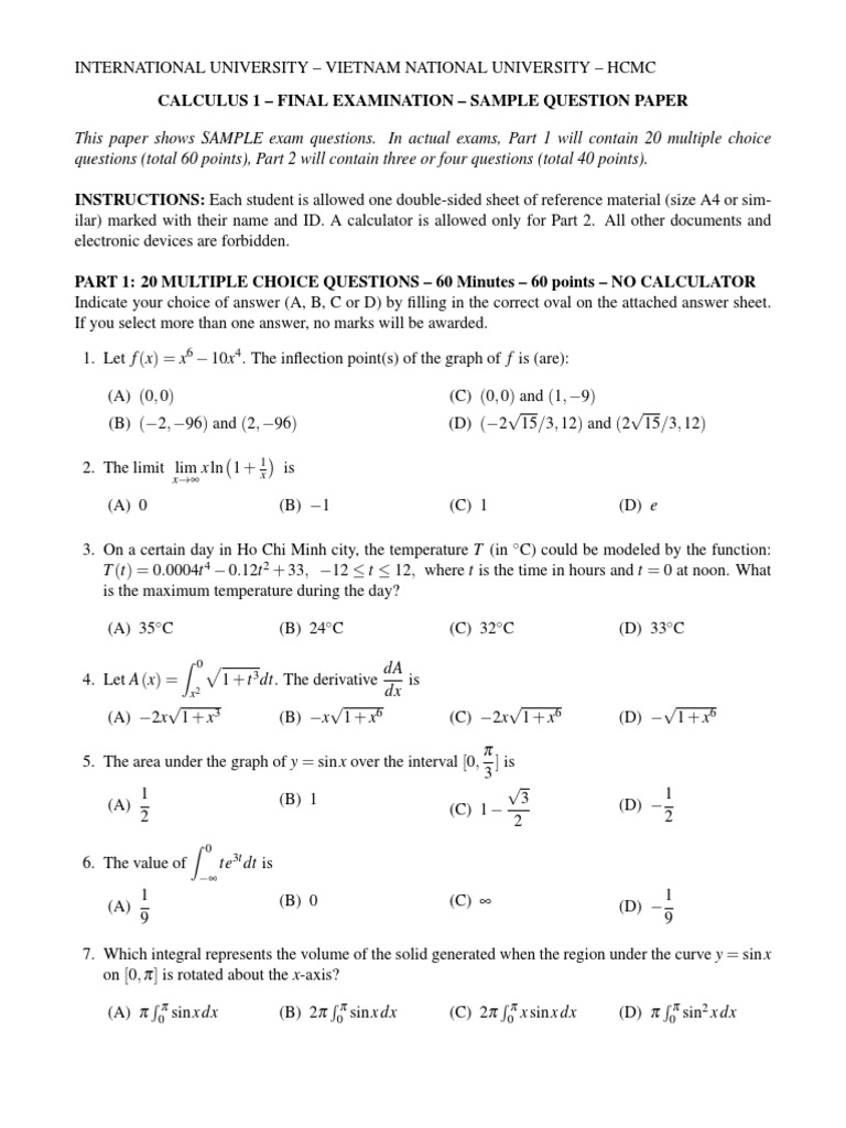 Cal1 Final Sample PDF | PDF | Mathematical Analysis | Analysis
