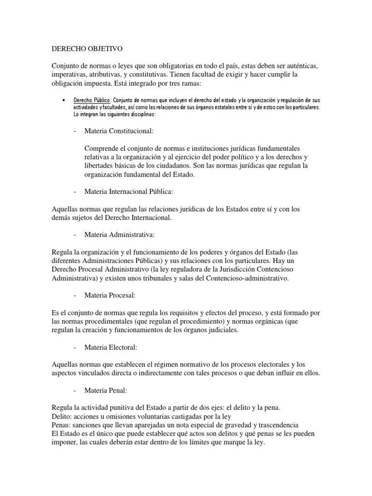 Clasificación del Derecho Objetivo y Subjetivo | PDF | Ley procesal ...