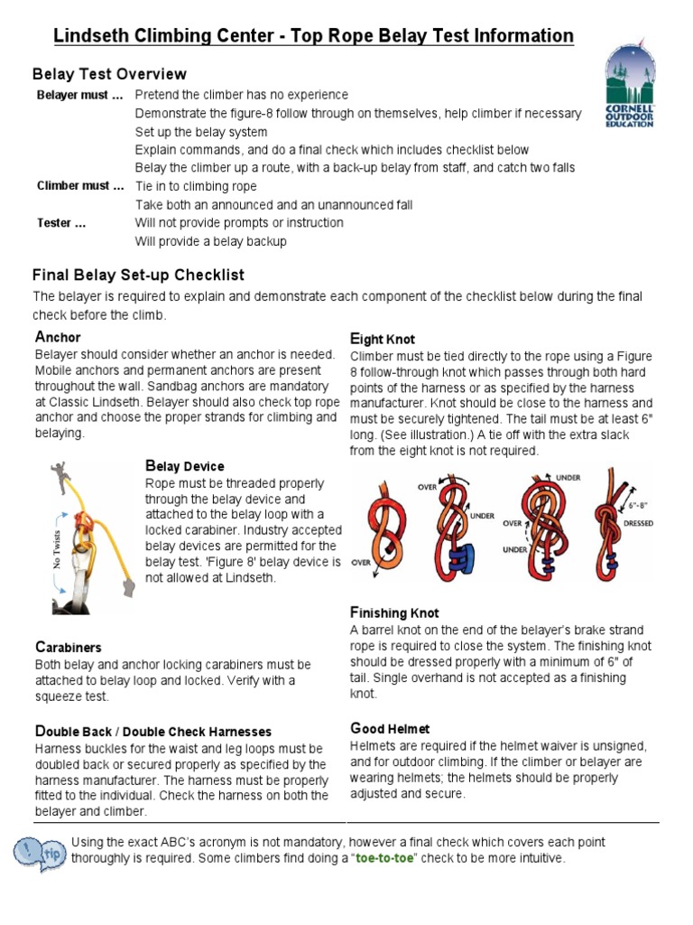 Lindseth Climbing Center Belay Test Overview | PDF | Knot | Sports ...