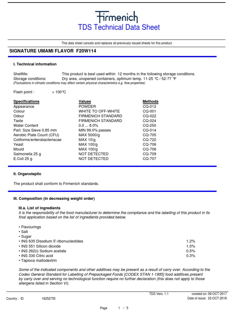TDS Technical Data Sheet | PDF | Flavor | Foods