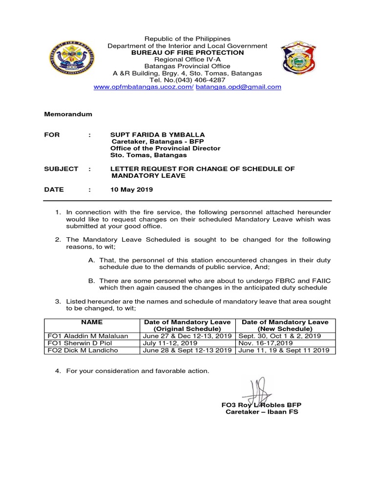 Change of Mandatory Leave | PDF