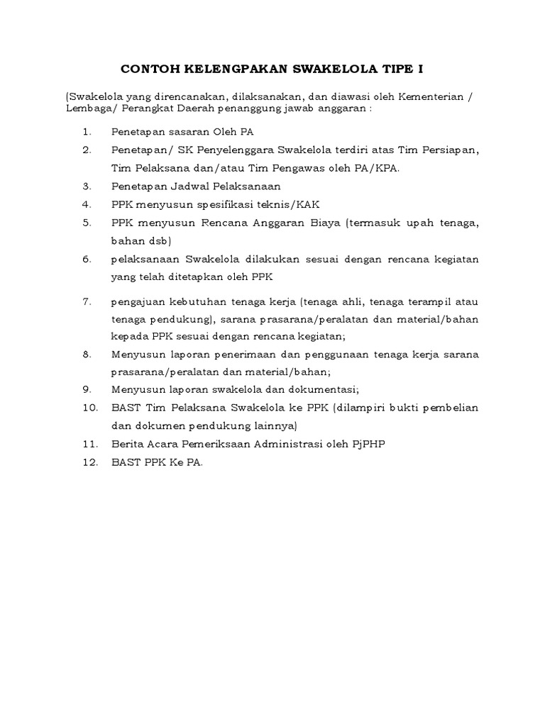 Kelengkapan Swakelola Tipe 1 | PDF