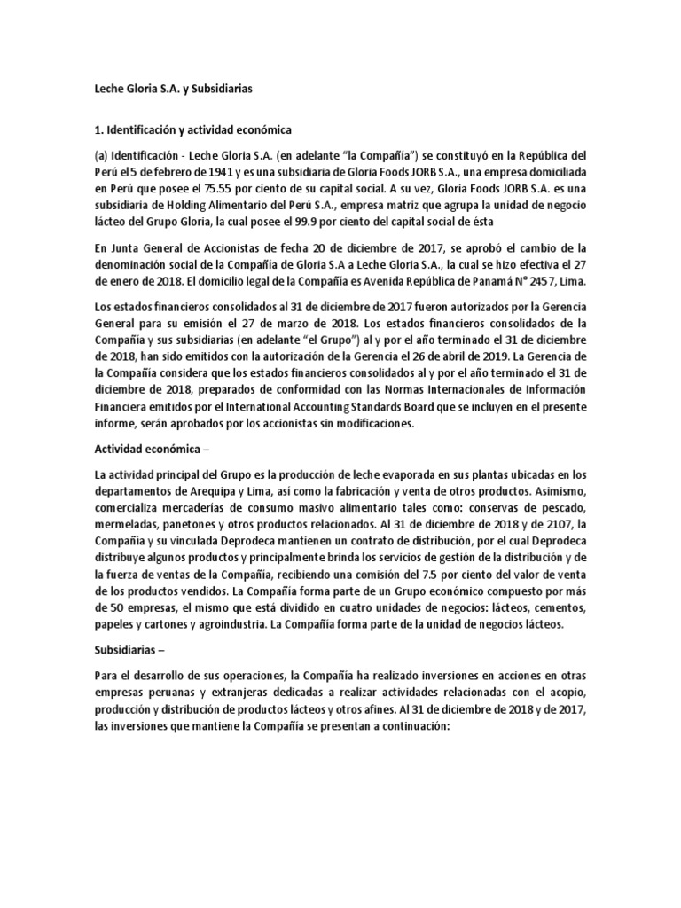 Leche Gloria S.A. Identificacion | PDF | Perú | Economias