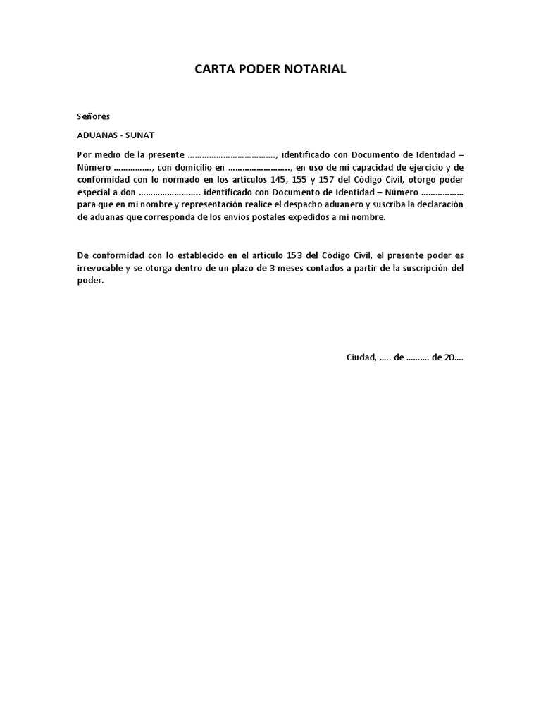 Carta Poder Notarial - Formato | PDF