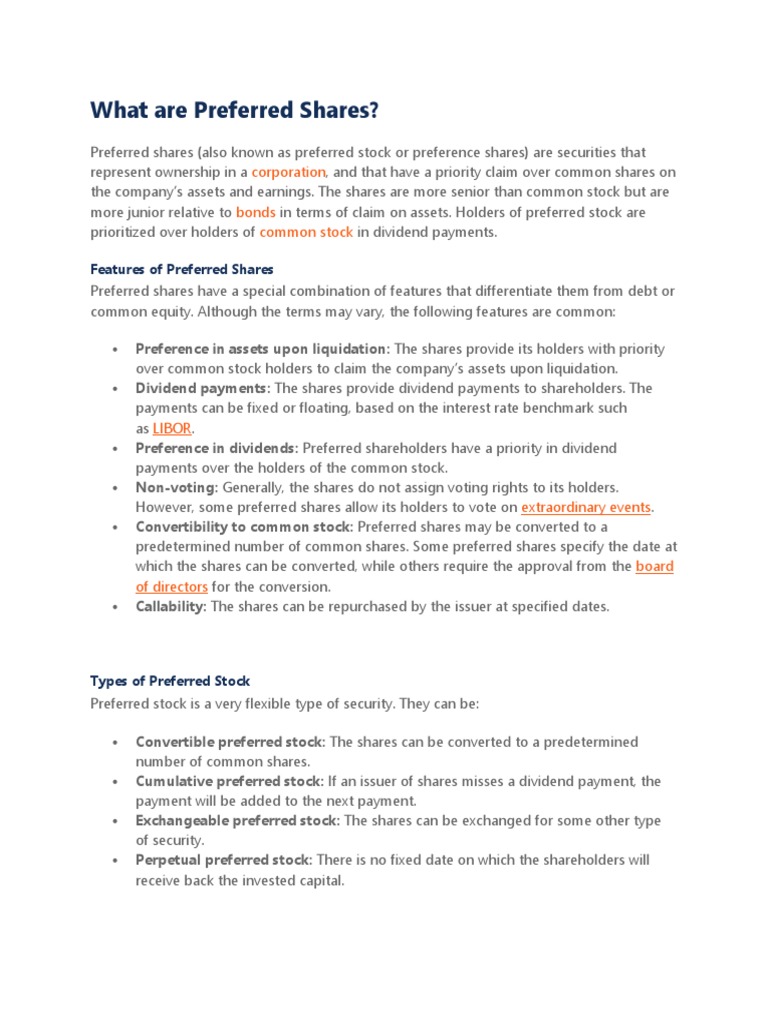 Preferred Shares Explained | PDF | Preferred Stock | Stocks