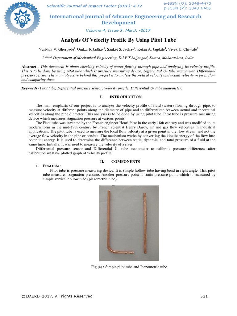 Analysis of Velocity Profile by Using Pitot tube-IJAERDV04I0326309 PDF ...