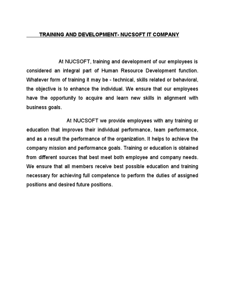 NUCSOFT Employee Training Programs | PDF | Goal | Competence (Human ...