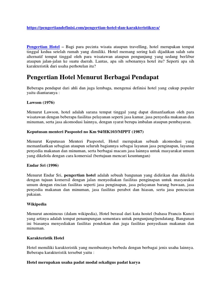 Pengertian Hotel | PDF