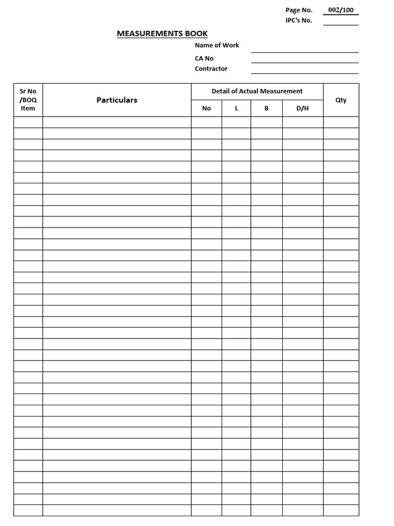 Civil Works Measurement Book Template | PDF | Teaching Mathematics