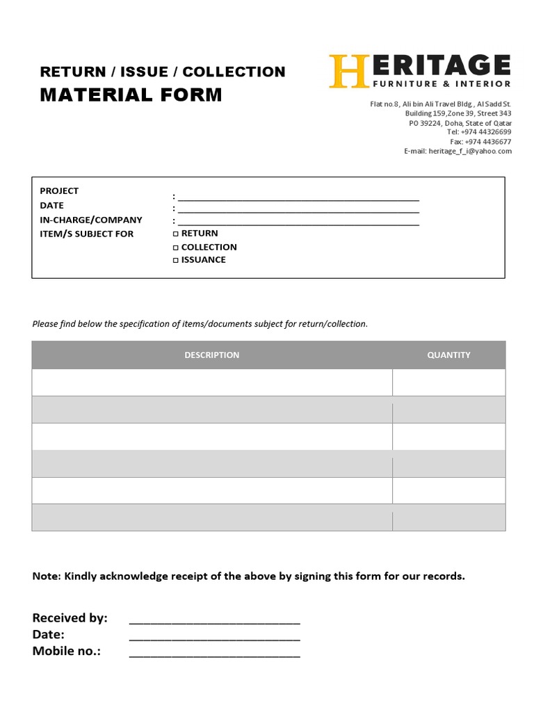 Material Return Issuance Sample | PDF