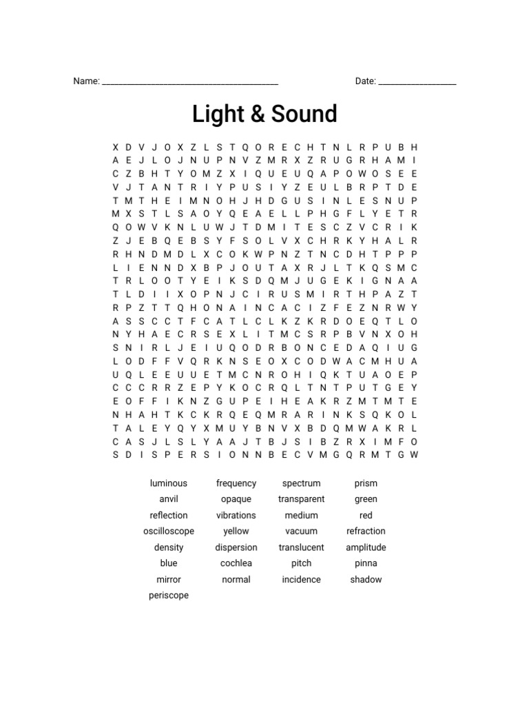 Light & Sound Word Search - WordMint | PDF | Dispersion (Optics ...