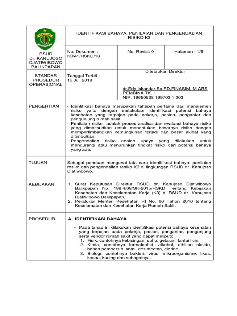 41.15 SPO Identifikasi Bahaya, Analisa Dan Penilaian Risiko (DRAFT) | PDF