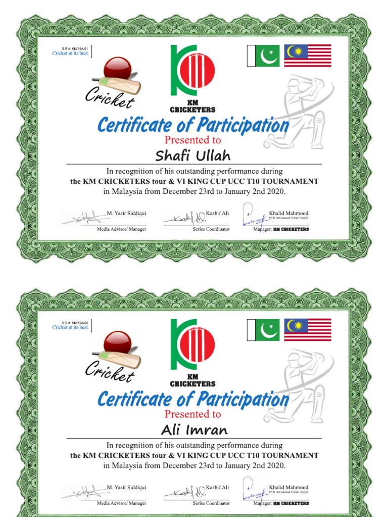 Cricket Certificates Sample PDF | PDF
