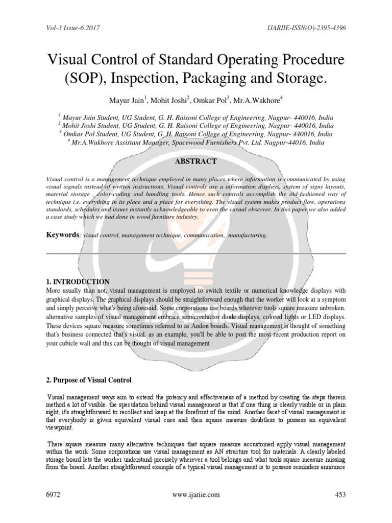 Visual Control of Standard Operating Procedure SOP Inspection Packaging ...