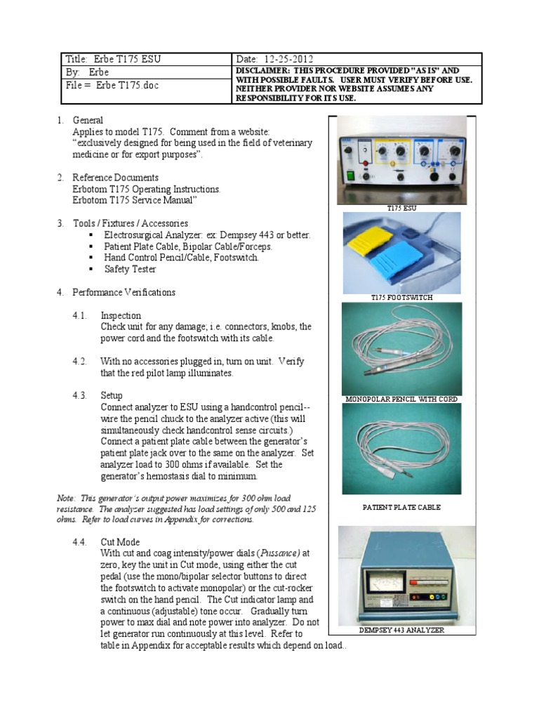 Erbe T-175 ESU - Service Guideline | PDF | High Voltage Direct Current ...