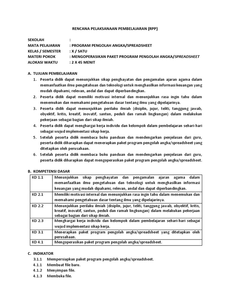 RPP Spreadsheet k13n | PDF