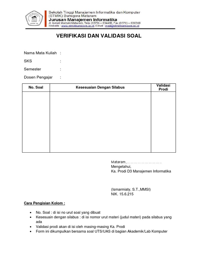 Form Verifikasi Dan Validasi Soal | PDF