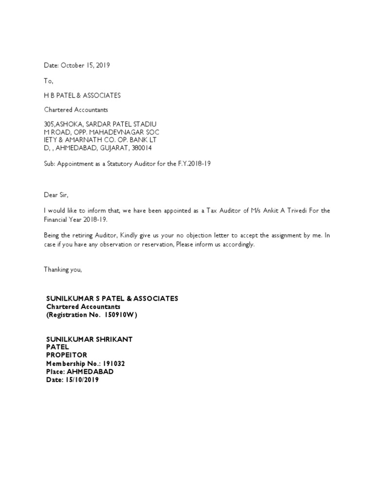 NOC Request for Auditor Appointment | PDF | Finance & Money Management