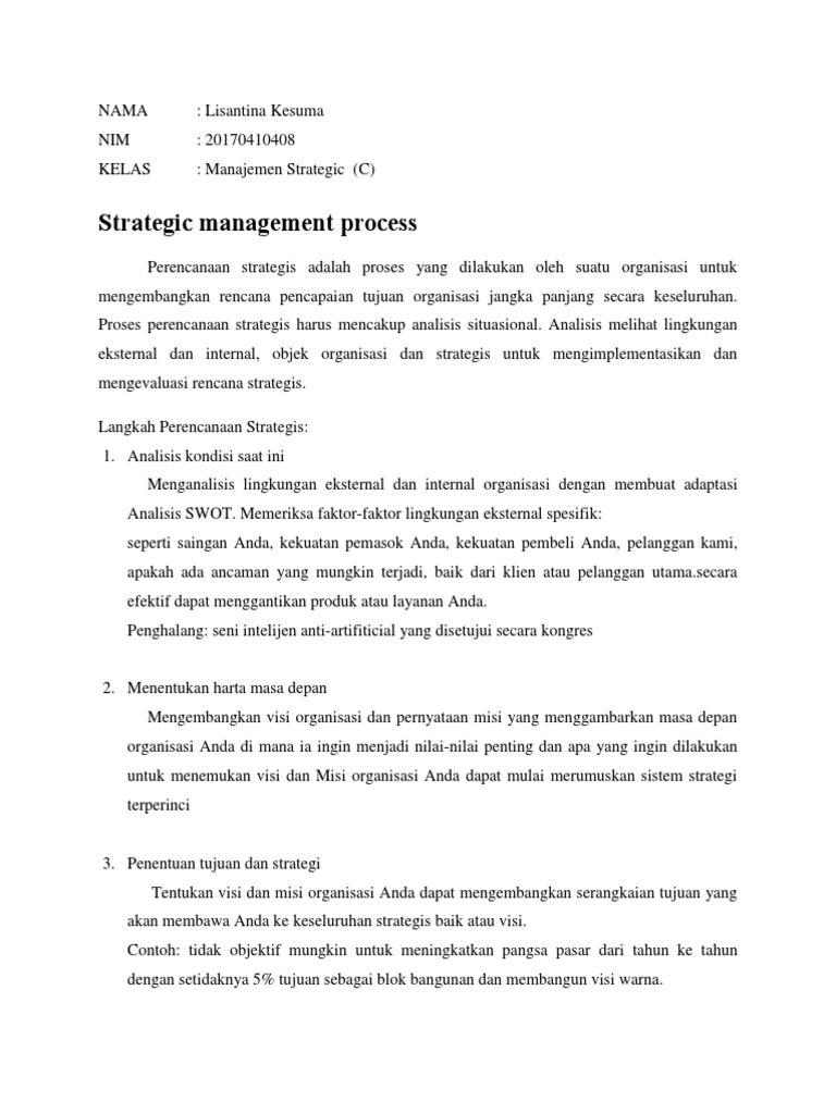 Rangkuman - Strategic Management Process | PDF