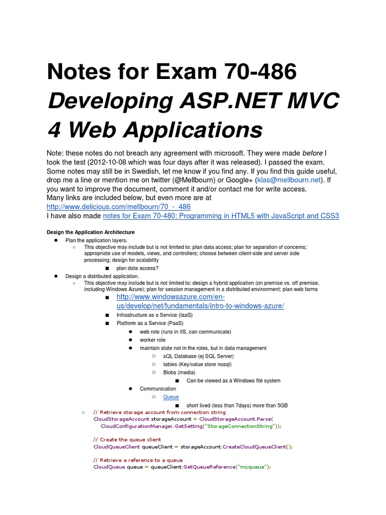 Study Guide For Exam 70-486 Developing ASP - NET MVC 4 Web Applications | PDF | Http Cookie ...