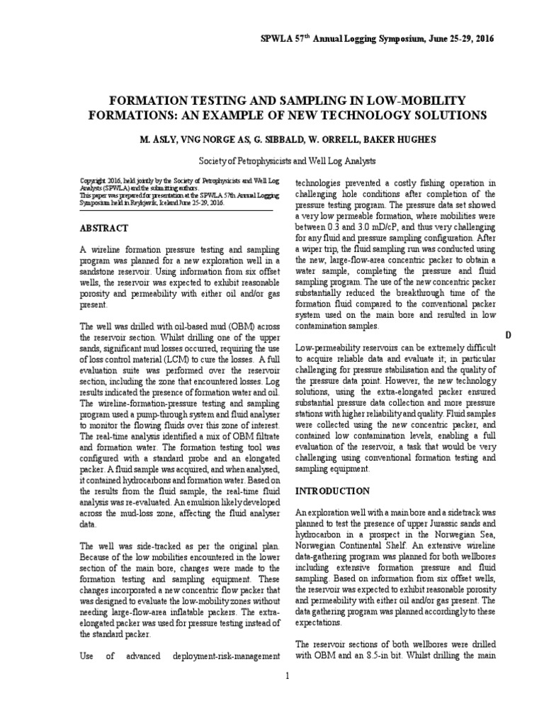 Formation Testing and Sampling in Low-Mobility | PDF | Petroleum ...