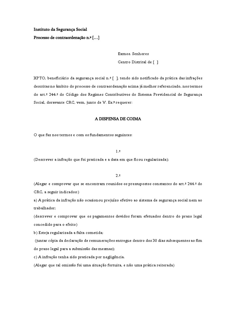 Minuta Dispensa Aplicação de Coima | PDF Minuta Dispensa Aplicação de Coima | PDF