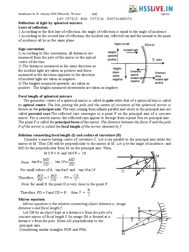 Hsslive-6. RAY OPTICS & WAVE OPTICS PDF | PDF | Refraction | Refractive Index