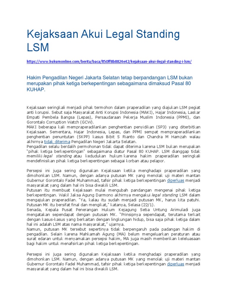 LSM - Legal Standing | PDF | Hukum