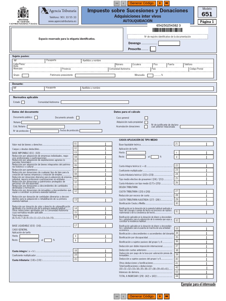 Mod 651 | PDF | Donación | Impuestos de sucesión