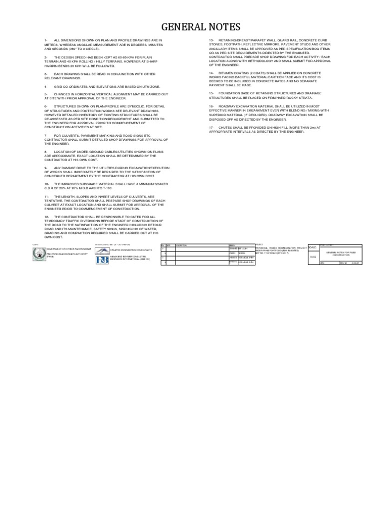 General Notes For Road | PDF | Road | Road Surface