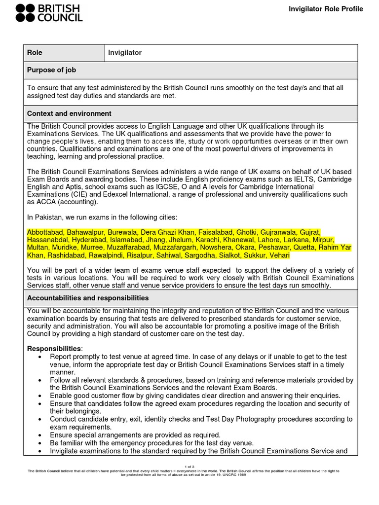 Invigilator Role Profile 2017 | PDF | Test (Assessment) | Business