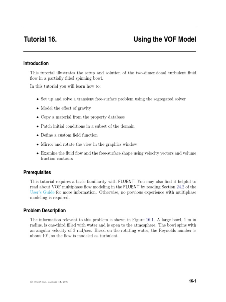 FLUENT - Tutorial - VOF - Using The VOF Model | PDF | Fluid Dynamics ...
