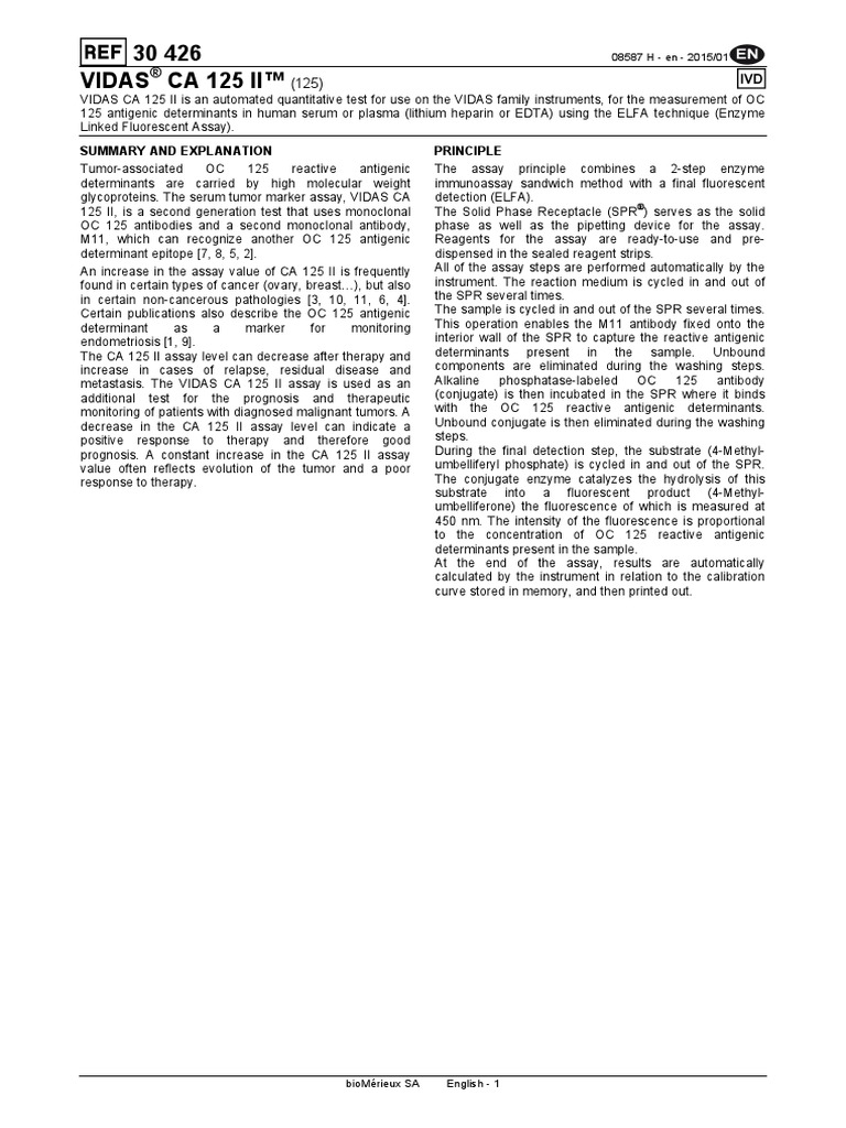 Package - Insert - 08587 - H - en - 30426 - CA 125 II PDF | PDF ...