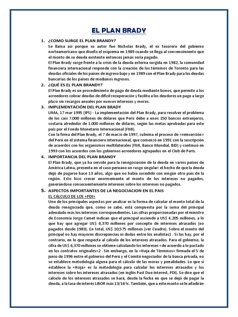 El Plan Brady | PDF | La política fiscal | Fondo Monetario Internacional