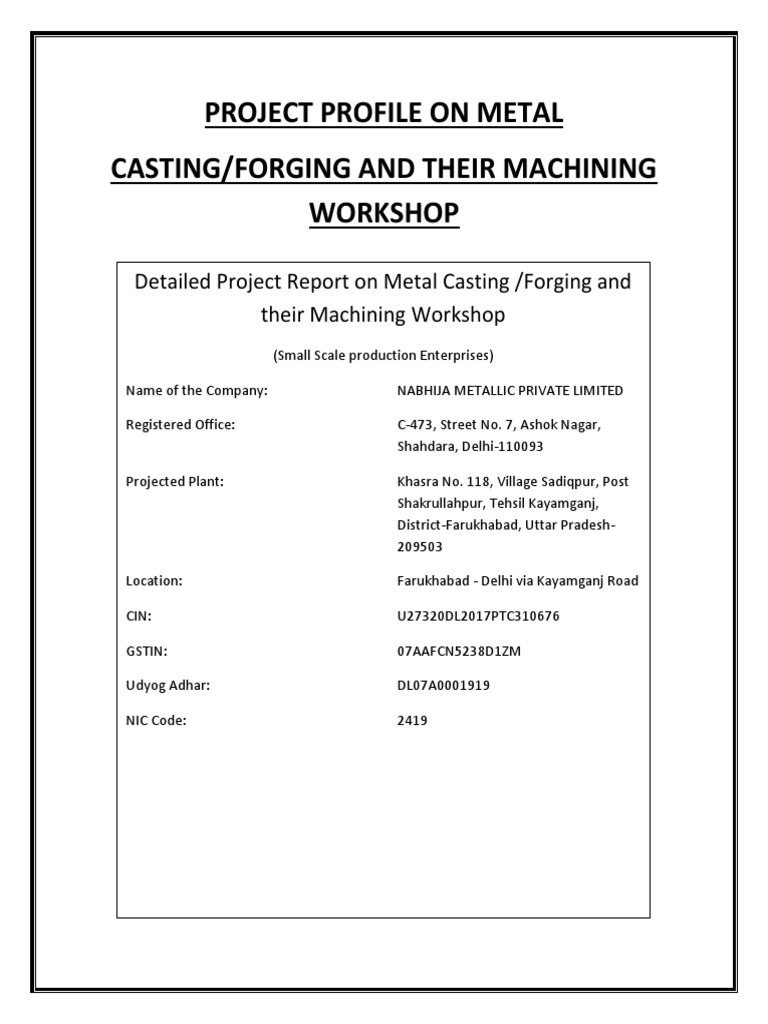 Metal Casting Workshop Project Profile | PDF | Foundry | Casting ...