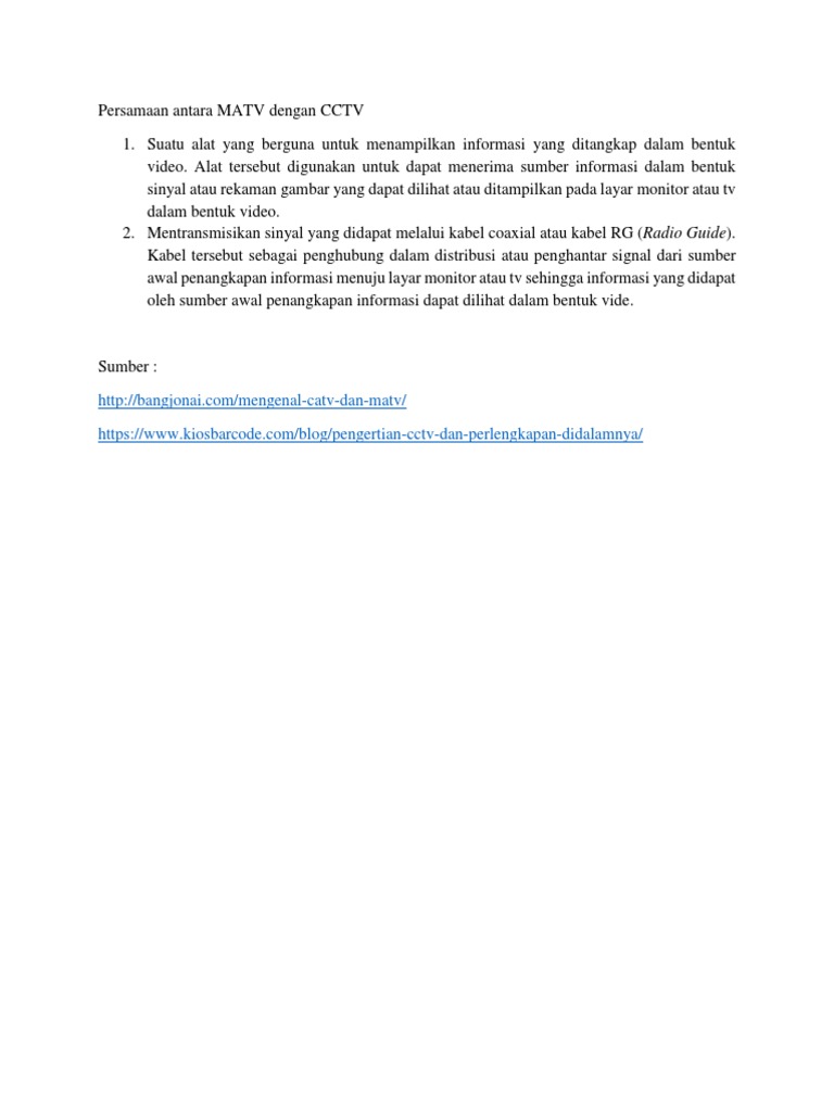 Persamaan Antara MATV Dengan CCTV | PDF