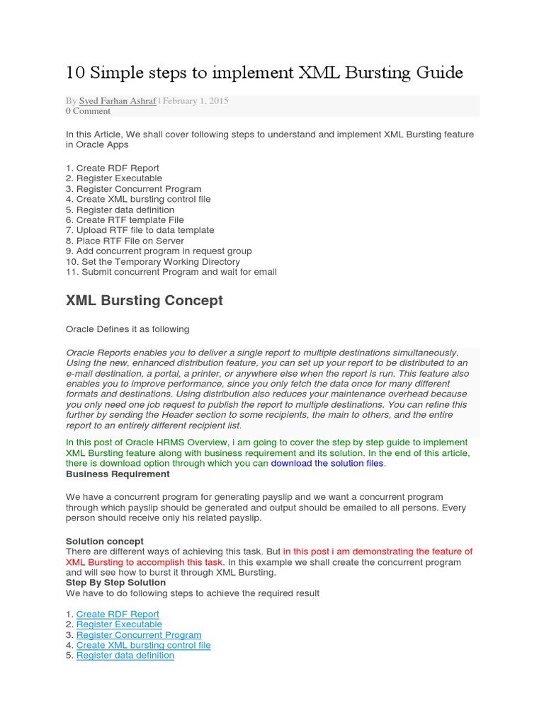10 Simple Steps To Implement Xml Bursting Guide Pdf Parameter Computer Programming Xml