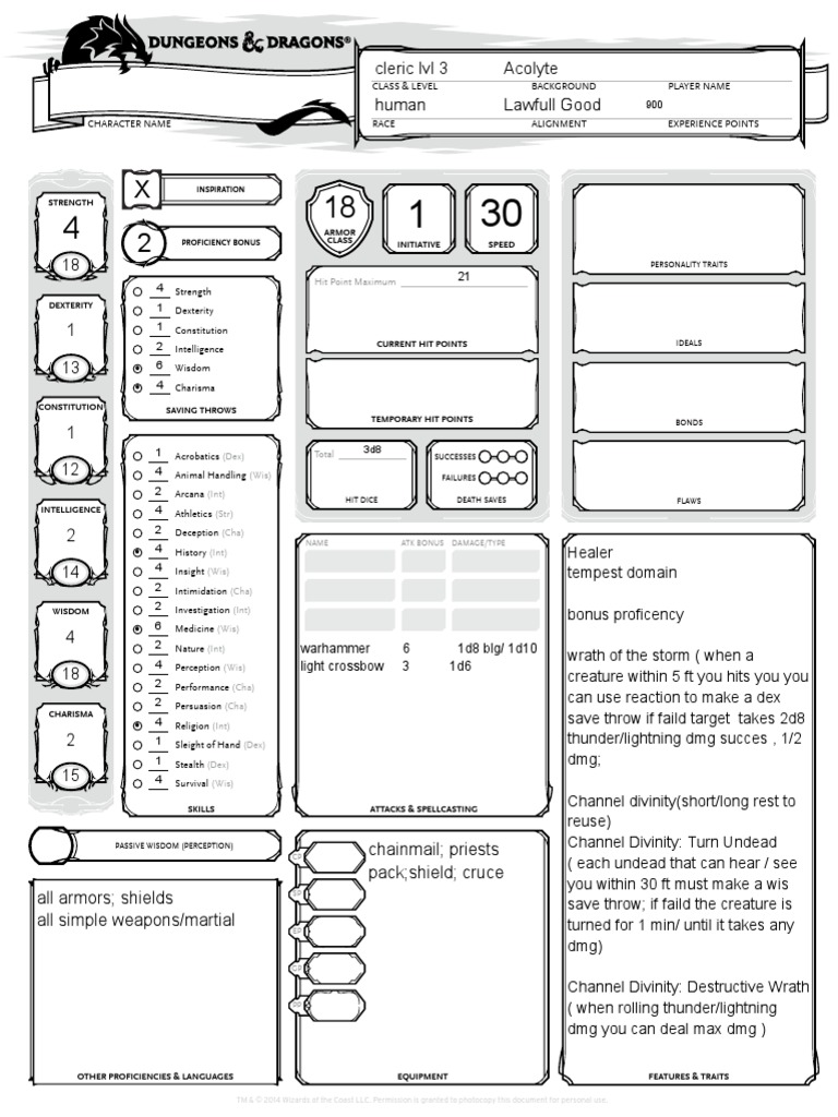 5E D&D Basic - Character Sheet (Form) PDF | PDF | D20 System | Role Playing Games