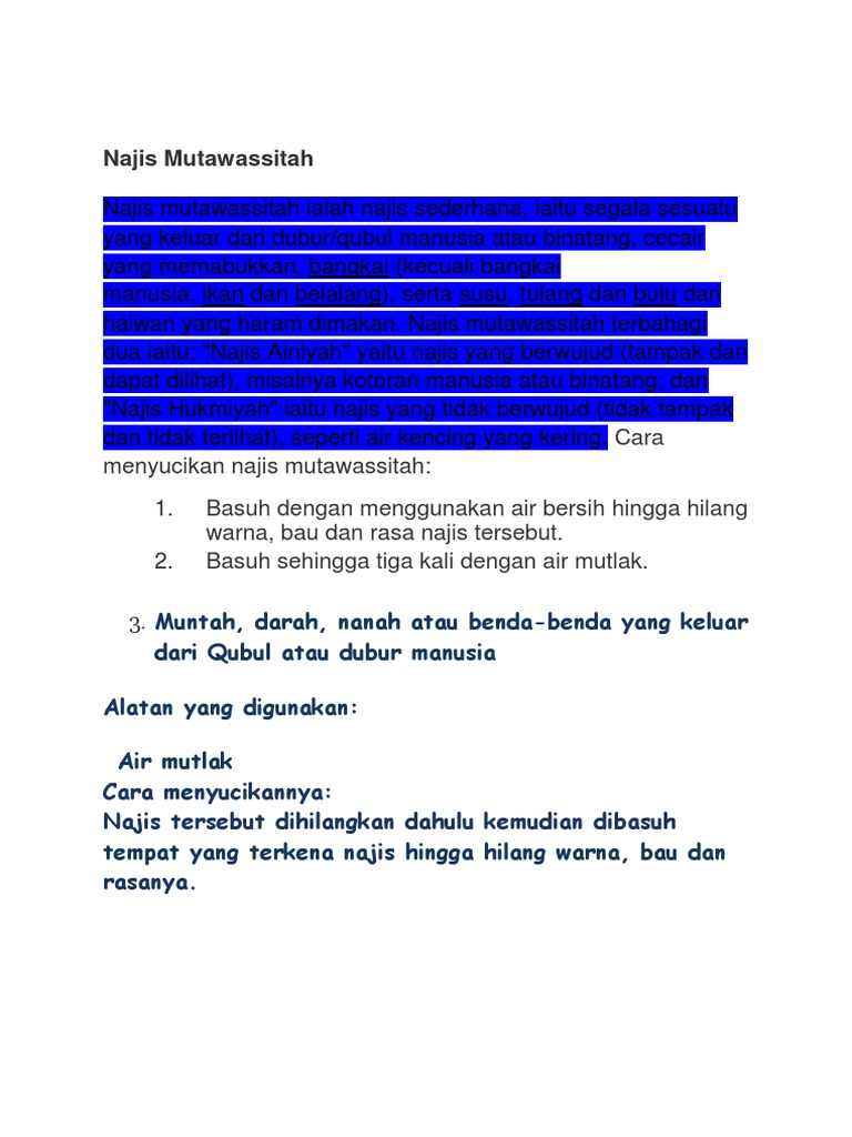 Pengertian dan Cara Mensucikan Najis Mutawassitah | PDF | Ilmu Sosial ...