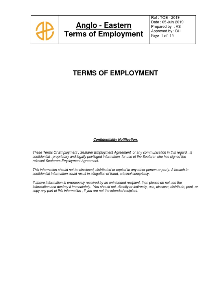 Seafarers Employment Terms Overview | PDF | Overtime | Sailor