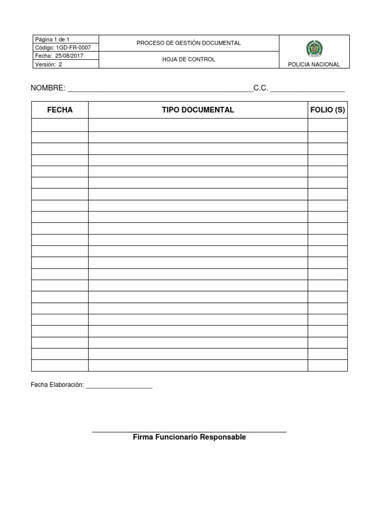 1gd-Fr-0007 Hoja de Control - Gestion Documental | PDF